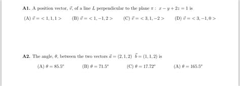 Solved A1 A Position Vector Vec V Of A Line L Chegg Com