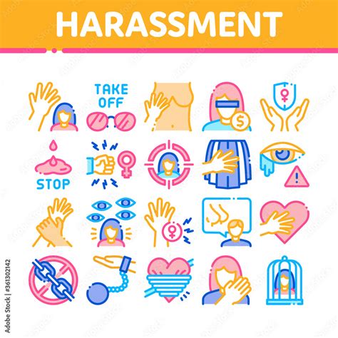 Sexual Harassment Collection Icons Set Vector Victim And Woman Sexual