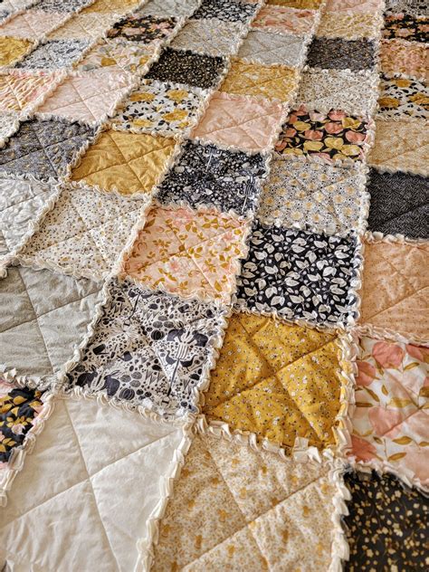 Midnight In The Garden Large Rag Quilt Throw Pinks Wheat Grays