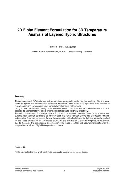 pdf 2d finite element formulation for 3d temperature analysis of