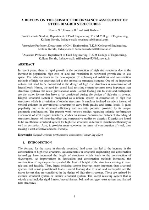 Pdf A Review On The Seismic Performance Assessment Of Steel Diagrid