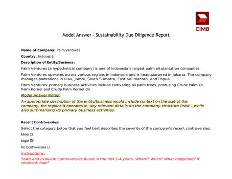 Microsoft Word Task 1 Model Answer Sustainability Due Diligence