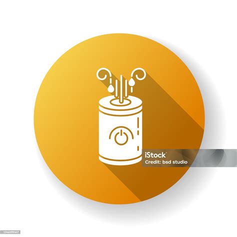 공기 청정기 노란색 평면 디자인 긴 그림자 문 표 아이콘입니다 가정용 가습기 국산 이온화기 수화기 천식 예방 시스템 의료 기기 실루엣 Rgb 컬러 일러스트 0명에 대한 스톡