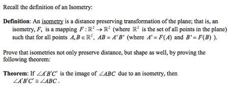 solved recall the definition of an isometry definition