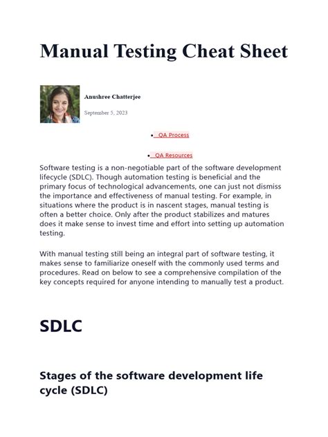 manual testing cheat sheet pdf software testing software development process