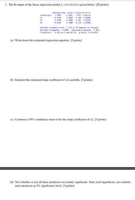 Solved The Output Of The Linear Regression Model Y~x1x2x3 Is