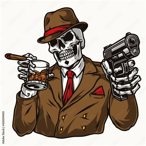 Vintage Colorful Concept Of Skeleton Gangster Stock Vektorgrafik Adobe Stock