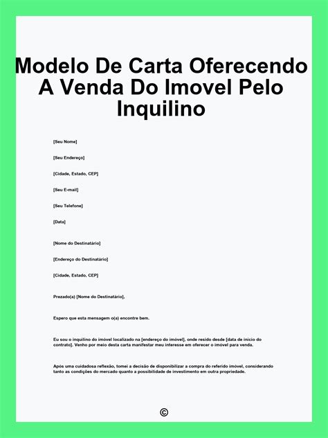 Modelo De Carta Oferecendo A Venda Do Imovel Pelo Inquilino