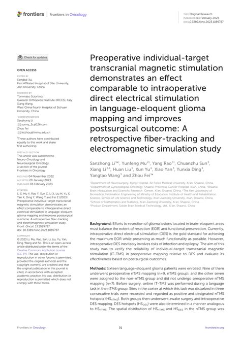Pdf Preoperative Individual Target Transcranial Magnetic Stimulation Demonstrates An Effect
