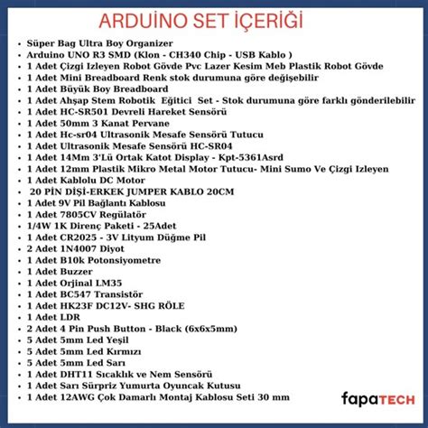 Fapatech Arduino Uno Temel Elektronik Stem Süper Proje Fiyatı