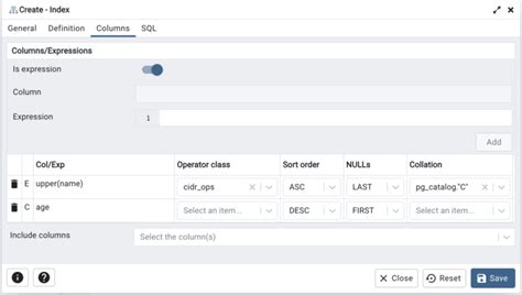 Index Dialog PgAdmin 4 8 14 Documentation
