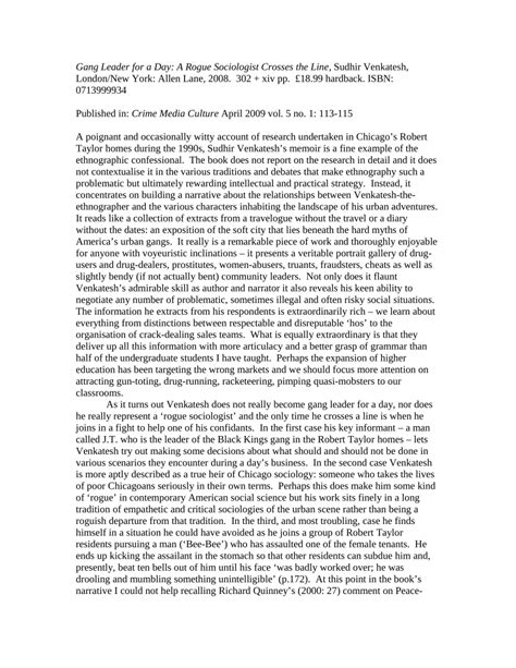 Pdf Book Review Gang Leader For A Day A Rogue Sociologist Crosses