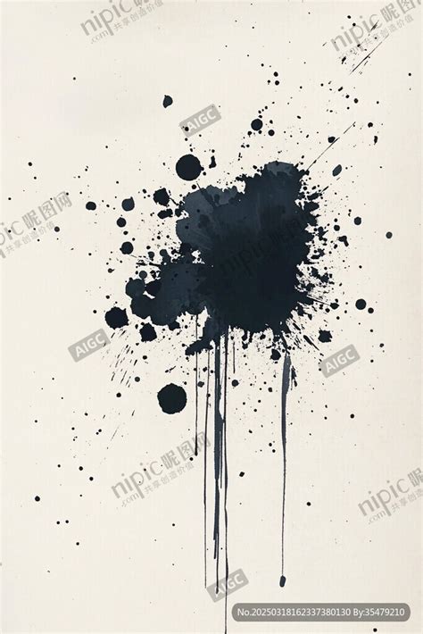 Ai创作图墨迹 斑驳 纸张 艺术 抽象 黑色 飞溅 滴落 设计 创意 表达 自由 混乱 有机 自发 视 情感 表达主义 昵图网