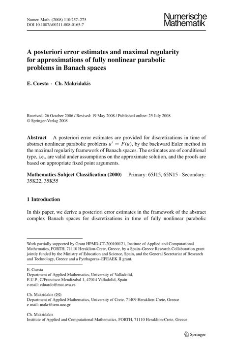 Pdf A Posteriori Error Estimates And Maximal Regularity For