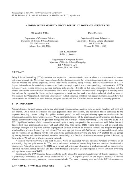 Pdf A Post Disaster Mobility Model For Delay Tolerant Networking