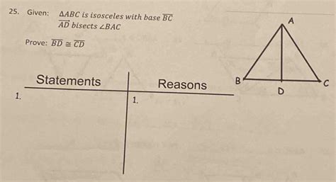 solved 25 given abc is isosceles with base overline bc vector ad