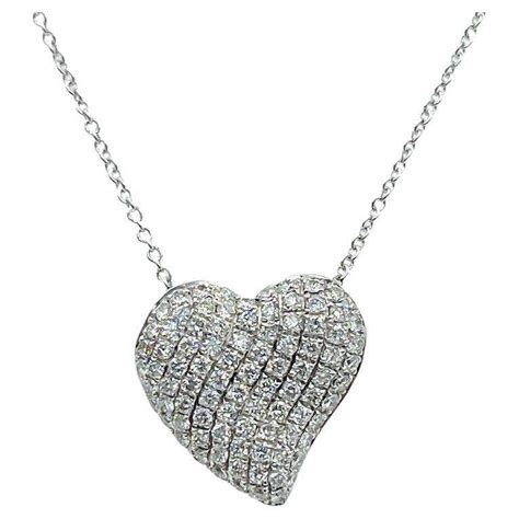 Diamond Pave White Gold Heart Shaped Slide Pendant For Sale At 1stdibs