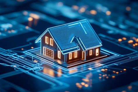 3d Model Of A Smart Home With Illuminated Blue Accents Futuristic Architecture Technology