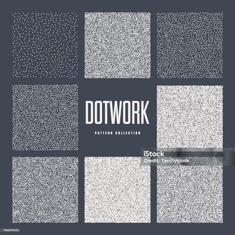 정사각형 모양의 점선 객체 Stipple 요소 찌르기 점웍 그리기 점을 사용한 음영 픽셀 분해 하프톤 효과 백색 소음 거친 질감 패턴 벡터 일러스트 레이 션 0명에 대한