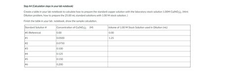 solved step a4 calculation steps in your lab notebook