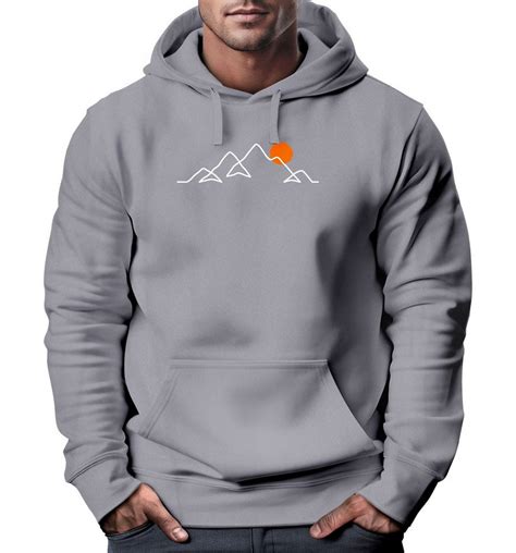 Neverless Hoodie Hoodie Herren Frontprint Line Art Berge Wandern Natur