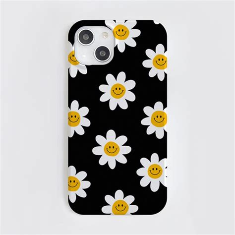 무광 스마일 꽃 패턴 블랙 아이폰케이스 커플 카드 갤럭시 핸드폰 Xr Xs 11 12 13 프로 미니 14 프로 맥스 Se2 3 노트 S 10 5g 20 21 22 울트라