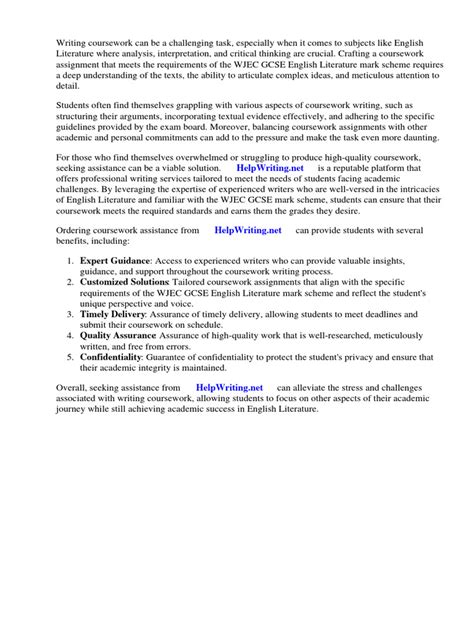 Wjec Gcse English Literature Coursework Mark Scheme Pdf