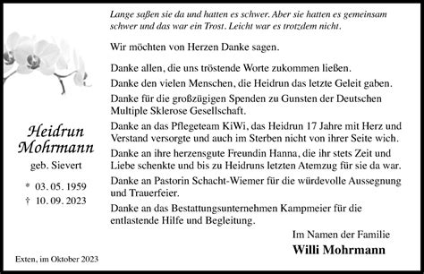 Traueranzeigen Von Heidrun Mohrmann Trauer Anzeigen De