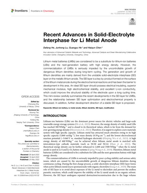 Pdf Recent Advances In Solid Electrolyte Interphase For Li Metal Anode