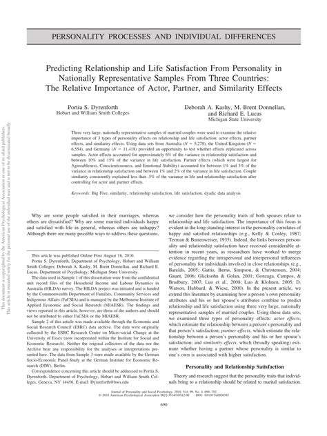 Predicting Relationship And Life Satisfaction From Personality In