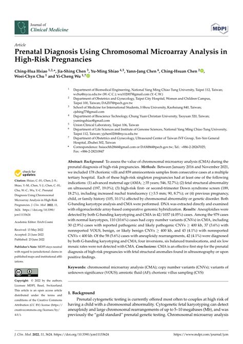 Pdf Prenatal Diagnosis Using Chromosomal Microarray Analysis In High Risk Pregnancies