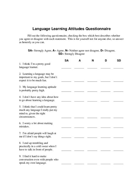 Pdf Language Learning Attitudes Questionnaire