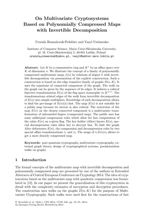 Pdf On Multivariate Cryptosystems Based On Polynomially Compressed