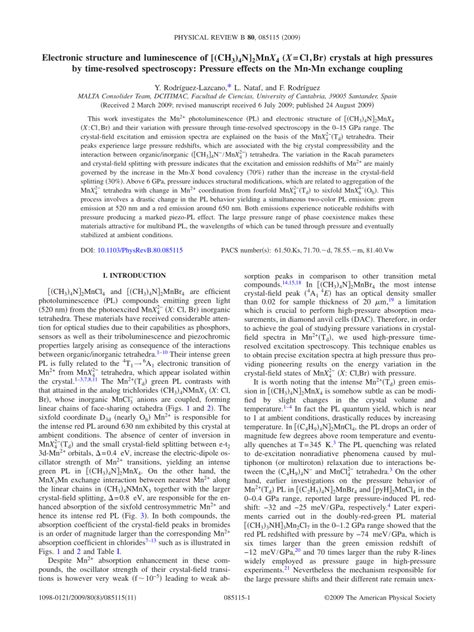 Pdf Electronic Structure And Luminescence Of [ Ch3 4n]2mnx4 X Cl Br