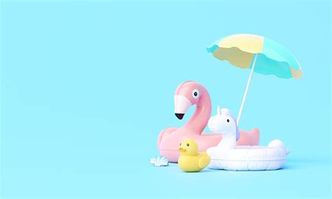 3d 렌더링 여름 휴가 해변 및 바다 아이콘 요소 개체 그룹 휴일 배경 개념 제품 모형 또는 여름 테마의 화장품에 대한 사실적인 디스플레이 미니멀하고 귀여운 디자인 배경