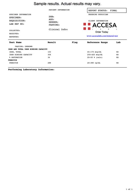 Iron Tibc And Ferritin Lab Test Panel Accesa Labs