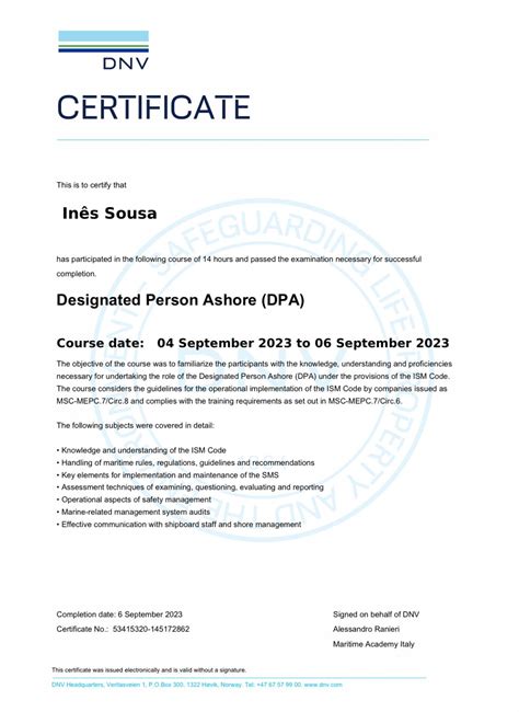 Last Week I Have Completed The Dpa Certification Course From Dnv Maritime Academy 💻 Want To