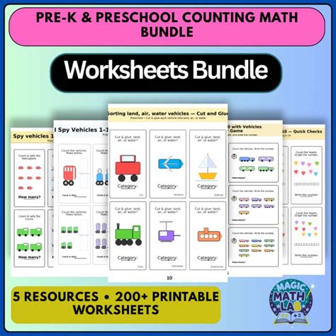 Pre K And Preschool Counting Math Printable Worksheets Bundle By Magic