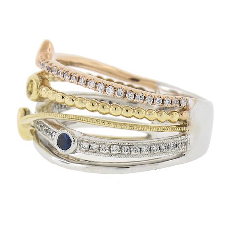 14k Tri Color Gold 60ct Multi Color Sapphire And Diamond Crossover