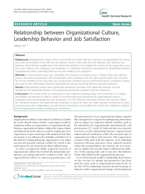 Pdf Relationship Between Organizational Culture