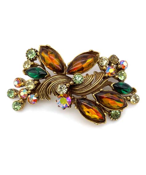 【usa輸入】 ヴィンテージ Florenza アートガラス オータム ビジュー ブローチvintage Florenza Art Gla
