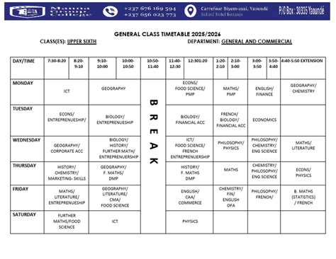 Upper Sixth General And Commercial Timetable Pdf Inquiry Science