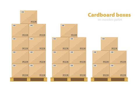 나무 팔레트에 골판지 상자 픽토그램 바코드 및 텍스트 스티커가있는 저장 및화물을위한 판지 소포 갈색에 대한 스톡 벡터 아트 및 기타 이미지 Istock