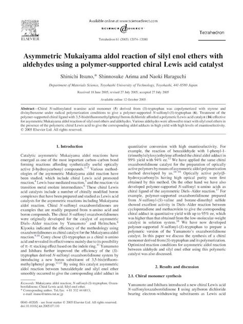Pdf Asymmetric Mukaiyama Aldol Reaction Of Silyl Enol Ethers With
