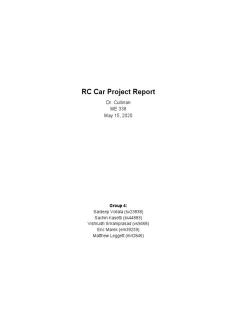 Rc Car Project Report Dr Cullinan Me 338 May 15 2020 Pdf Torque