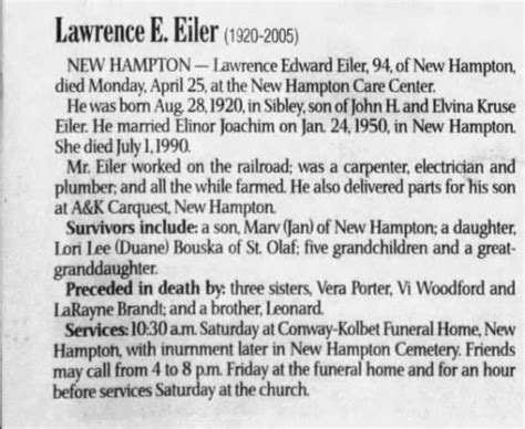 Lawrence Edward Eiler 1920 2005 Find A Grave Memorial