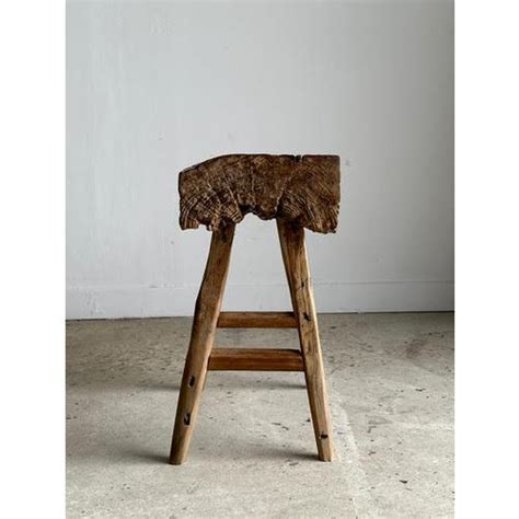 Small Organic Blond Asian Teak Quadripod Bench Dua Belas Chairish