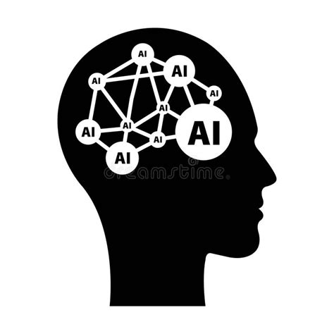 Ai Artificial Intelligence Icon Of Man Human Face With A Digital Chip On Brain For Computer And