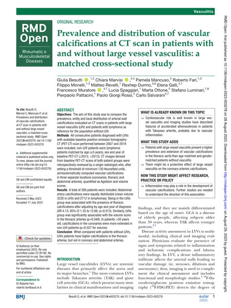 Pdf Prevalence And Distribution Of Vascular Calcifications At Ct Scan In Patients With And