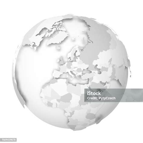 지구 지구 백색 바다와 바다에 그림자를 떨어 뜨리는 국가의 회색 정치지도와 3d 세계지도 벡터 일러스트레이션 3차원 형태에 대한